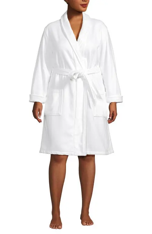LANDS' END Cotton Terry Knee Length Spa Bath Robe - White