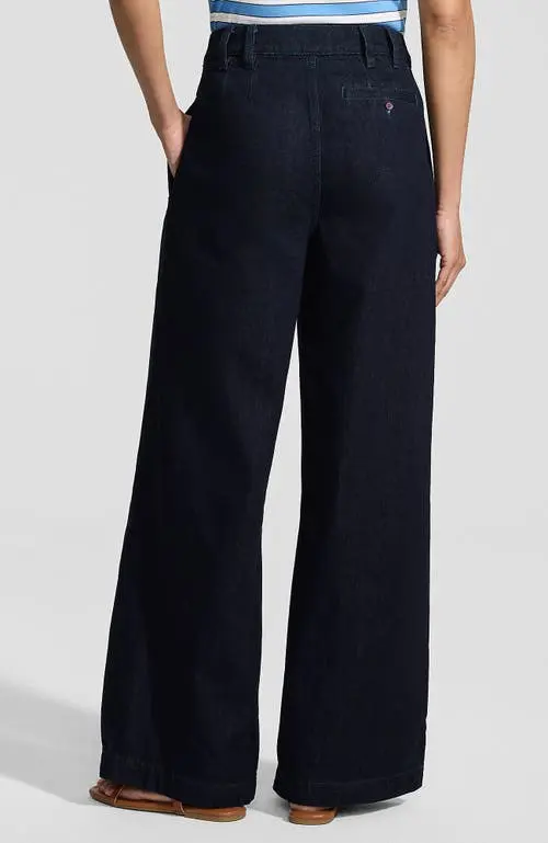 LANDS' END Lightweight Denim Mid Rise Pleated Slouchy Jeans - Deep Rinse