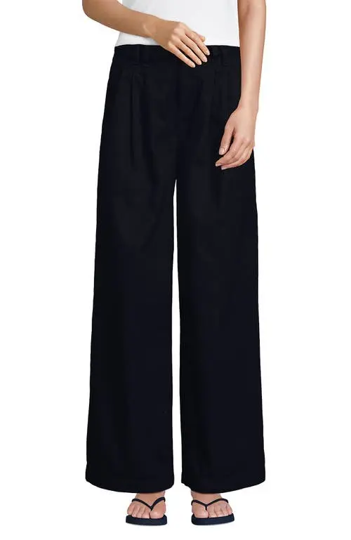 LANDS' END Lightweight Denim Mid Rise Pleated Slouchy Jeans - Deep Rinse