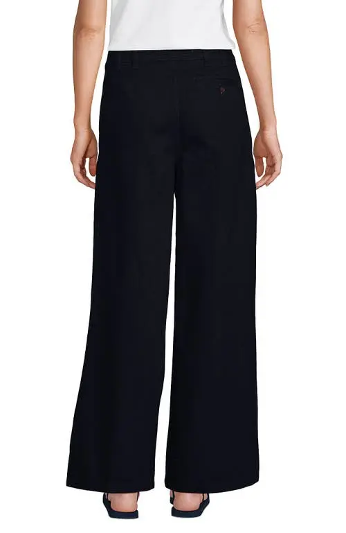 LANDS' END Lightweight Denim Mid Rise Pleated Slouchy Jeans - Deep Rinse