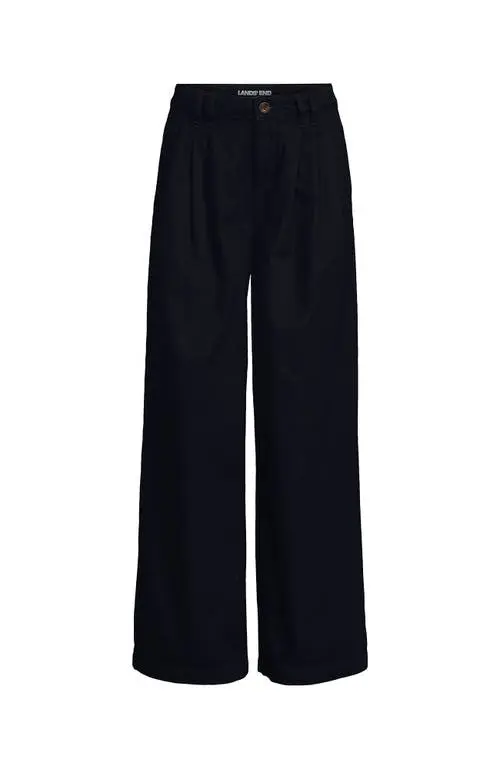 LANDS' END Lightweight Denim Mid Rise Pleated Slouchy Jeans - Deep Rinse