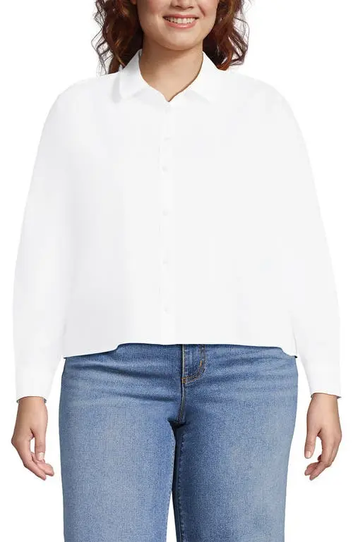 LANDS' END No Iron Boxy Cropped Shirt - White