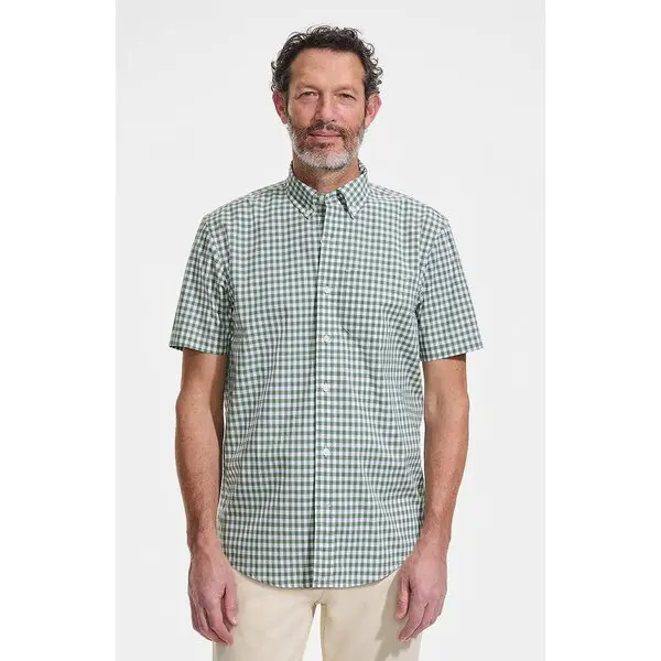 LANDS' END Short Sleeve Essential Lightweight Poplin - Eucalyptus Gingham