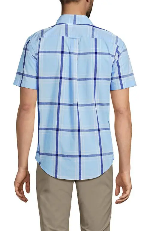 LANDS' END Short Sleeve Essential Lightweight Poplin - Light Blue Sky/cobalt Plaid