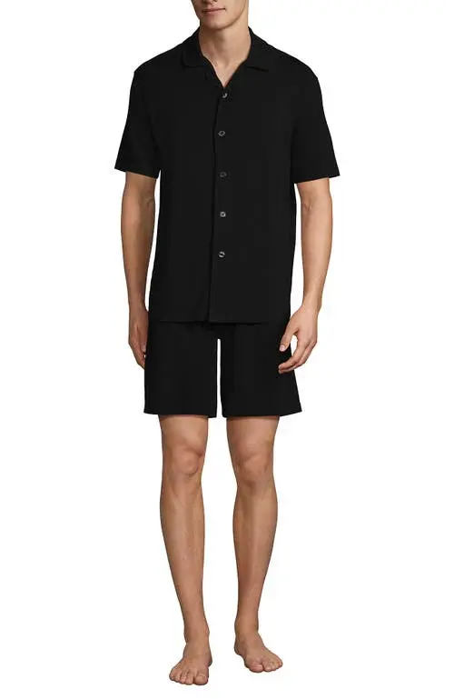 LANDS' END Short Sleeve Cooling Knit Short Set - Black