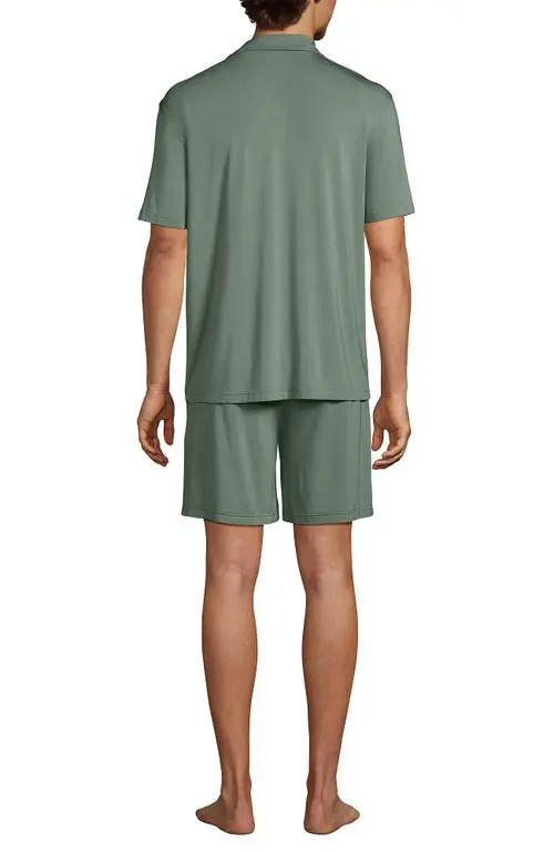 LANDS' END Short Sleeve Cooling Knit Short Set - Lily Pad Green