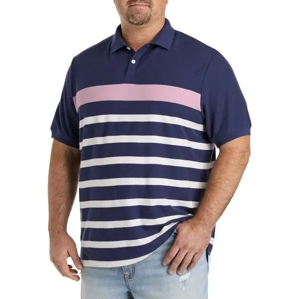 HARBOR BAY BY DXL Big & Tall Chest Striped Polo Shirt - Navy