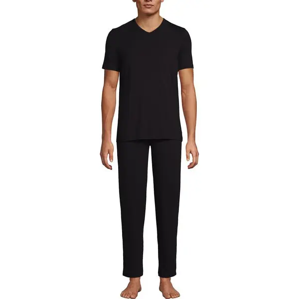LANDS' END Short Sleeve Cooling Knit V-neck Pajama Set - Black