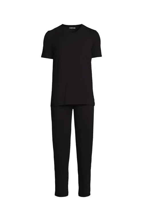 LANDS' END Short Sleeve Cooling Knit V-neck Pajama Set
