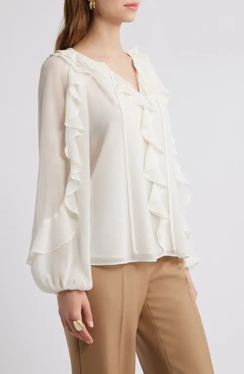 Kobi Halperin Ruffle Split Neck Chiffon Top