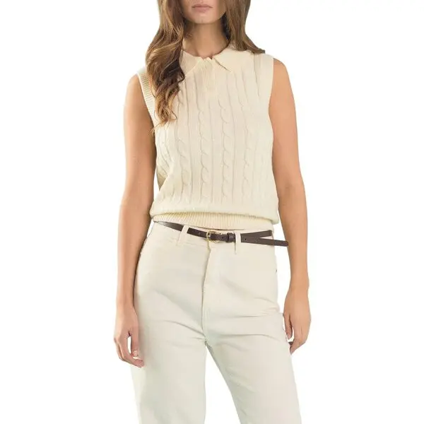 Endless Rose Sleeveless Cable Knit Polo Sweater