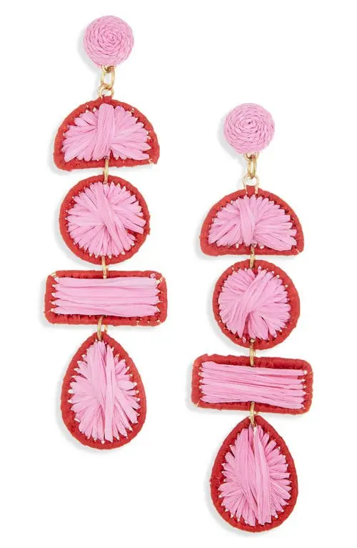 PANACEA Raffia Linear Drop Earrings - Pink