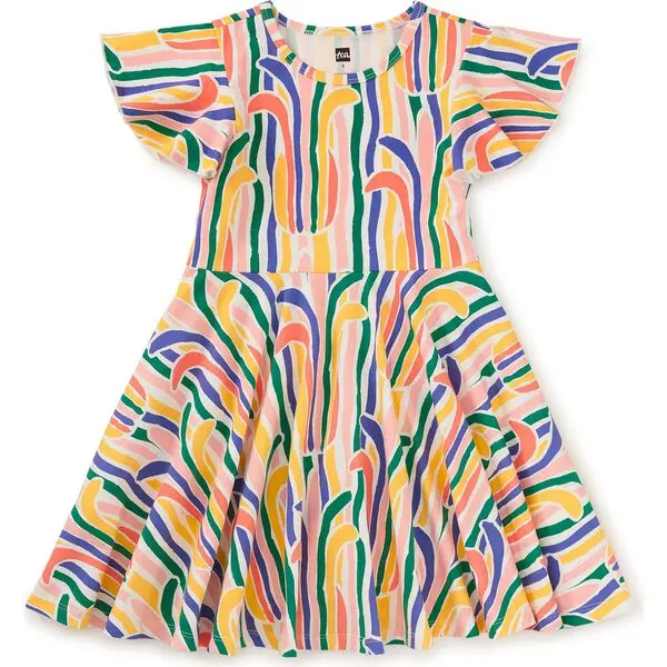 TEA COLLECTION Flutter Sleeve Twirl Dress - Rainbow Pineapple Stripe