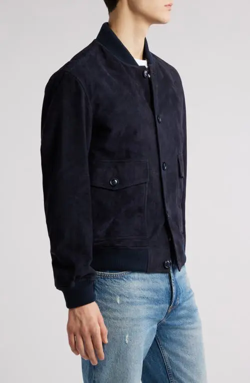 Hugo Boss Melot Goat Suede Bomber Jacket Dark Blue Editorialist