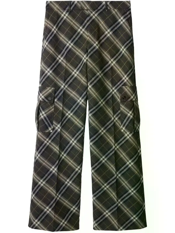 Burberry Checked Wool Trousers - Green