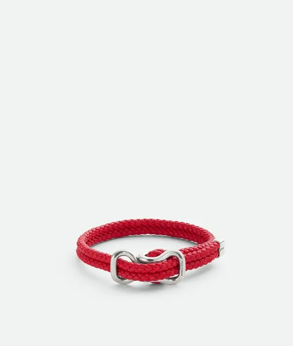BOTTEGA  VENETA Braided Leather And Sterling Silver Bracelet - Redstone