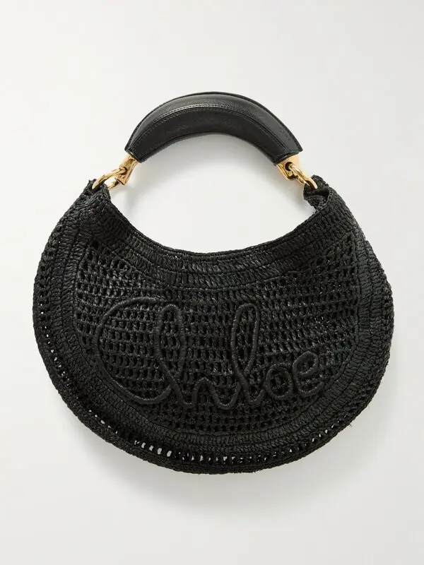 Chloé Leather-trimmed Embroidered Raffia Tote - Black