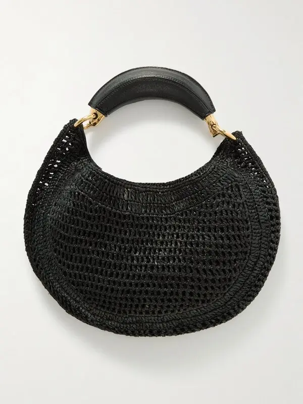 Chloé Leather-trimmed Embroidered Raffia Tote - Black