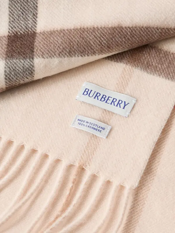 Burberry Fringed Checked Cashmere Scarf - Neutrals