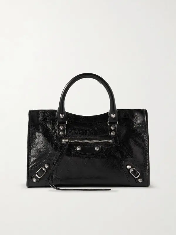 Balenciaga Le City Small Embellished Textured-leather Tote - Black