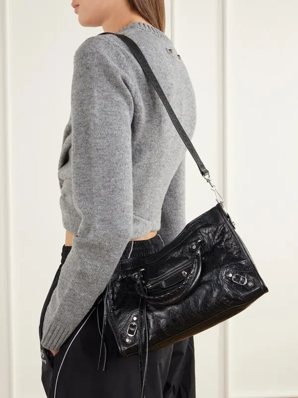 Balenciaga Le City Small Embellished Textured-leather Tote - Black