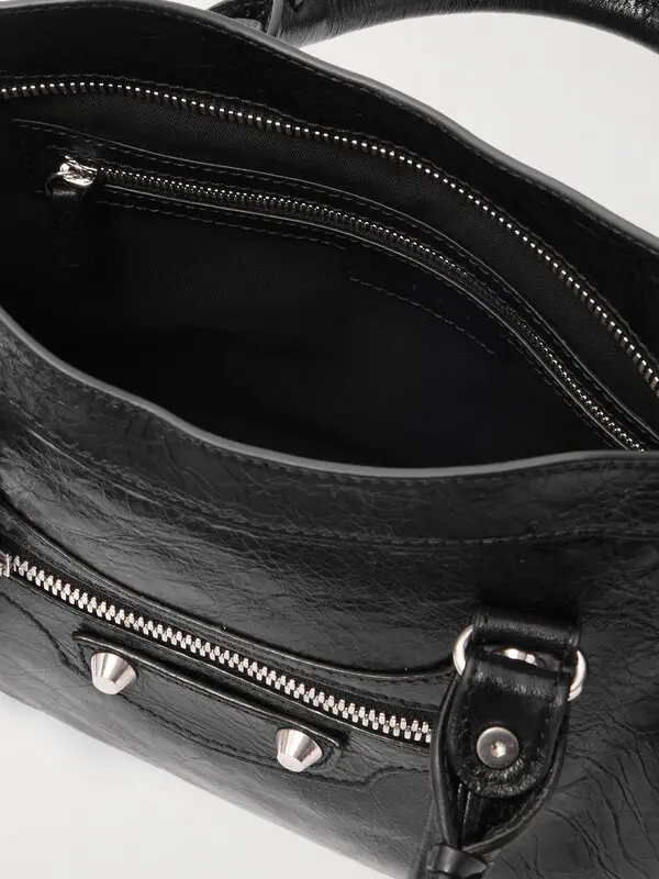 Balenciaga Le City Small Embellished Textured-leather Tote - Black