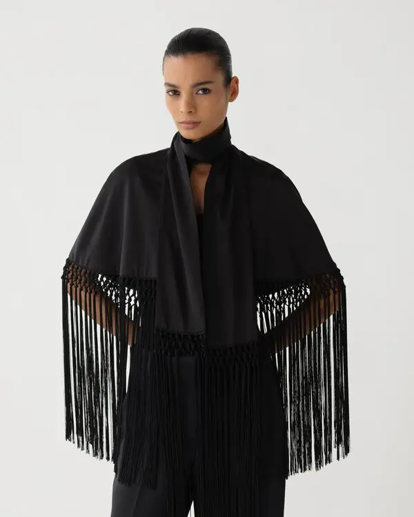 Veronica De Piante Lydia Fringe Cape - Black