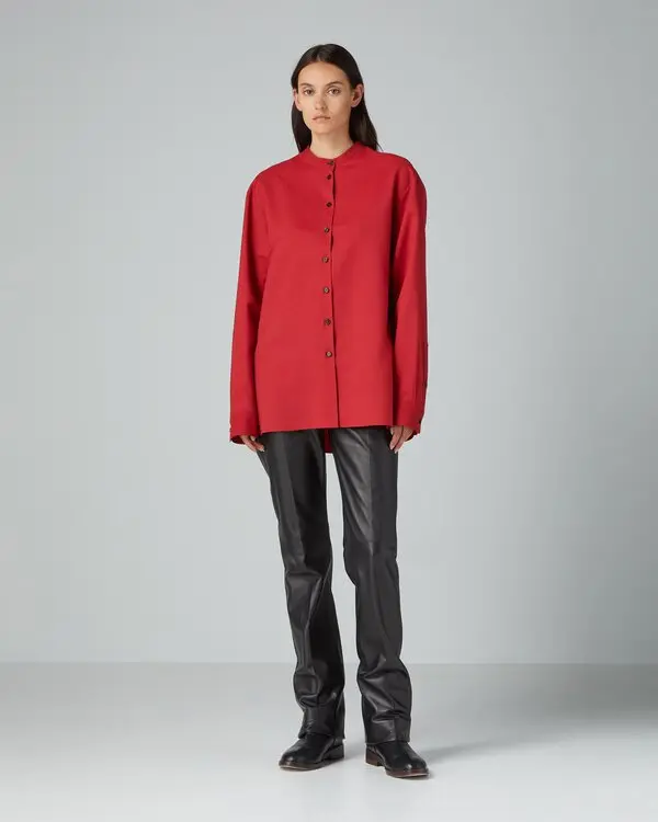 Veronica De Piante Daisy Shirt In Wool Silk Poplin - Red