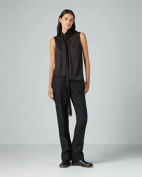 Veronica De Piante Silk Charmeuse Scarf Top With Fringe Detail - Black