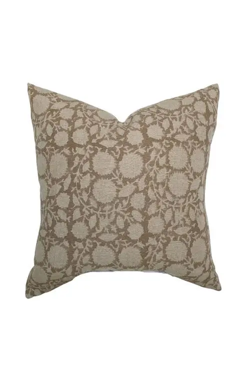 LINEN & JAMES Bowen Floral Handblock Pillow Cover - Soft Brown