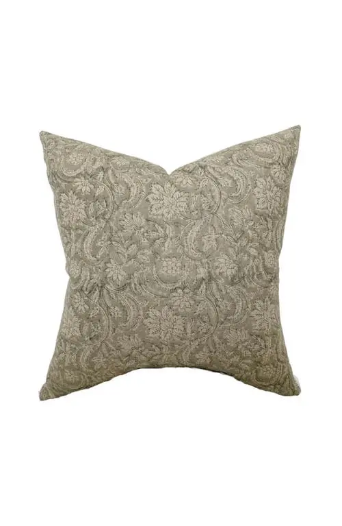 LINEN & JAMES Sydney Neutral Floral Handblock Pillow Cover - Gray