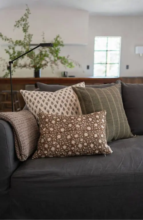 LINEN & JAMES Murphy Deep Brown Floral Handblock Pillow Cover