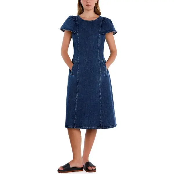 WASH LAB DENIM Flutter Sleeve Midi Dress