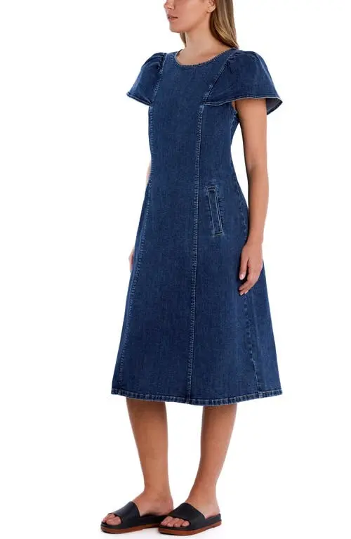 WASH LAB DENIM Flutter Sleeve Midi Dress
