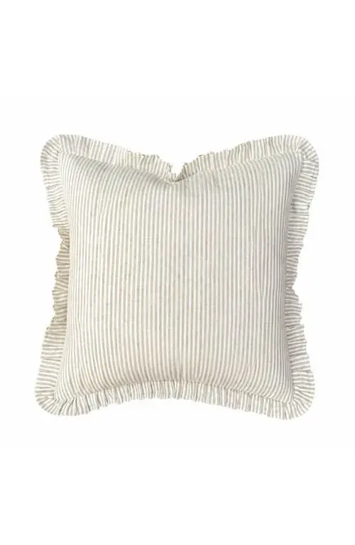LINEN & JAMES Kennedy | Ivory Pleated Ruffle Linen Stripe Pillow Cover - Cream