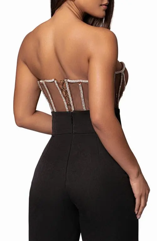 JLUXLABEL Rhinestone Corset Top - Brown