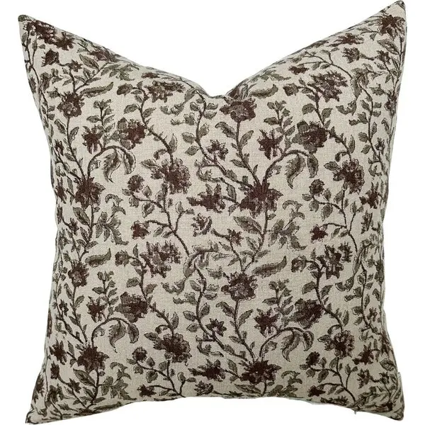 LINEN & JAMES Bridgitt Deep Rose & Sage Floral Pillow Cover - Tan