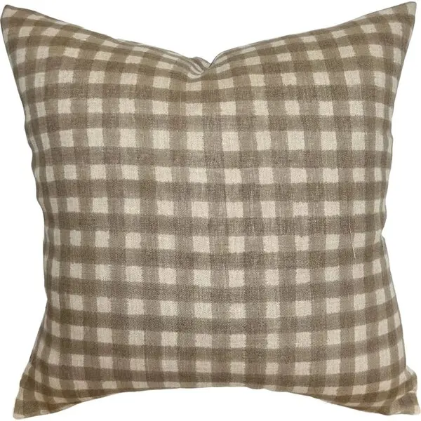 LINEN & JAMES Evan Soft Brown Gingham Handblock Pillow Cover - Tan Brown