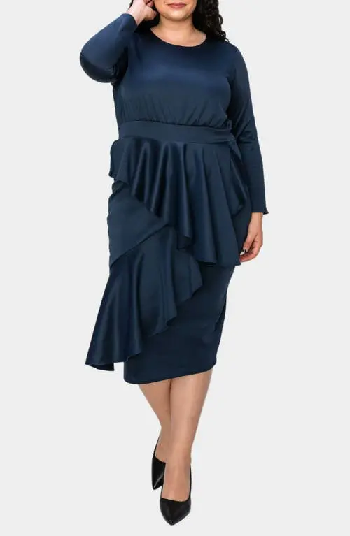 L I V D Alexandra Ruffle Body-con Dress - Navy
