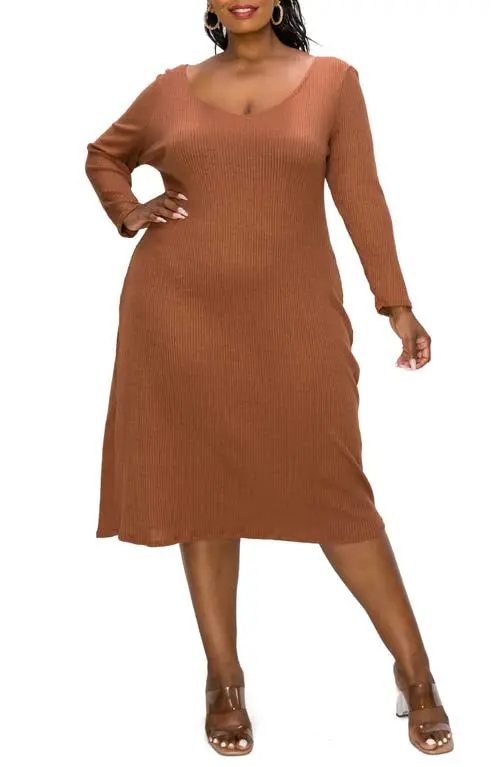L I V D Scoop Neck Ribbed Midi Dress