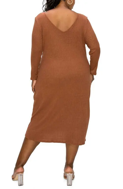 L I V D Scoop Neck Ribbed Midi Dress