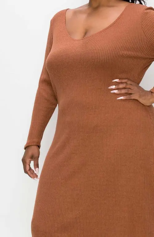 L I V D Scoop Neck Ribbed Midi Dress