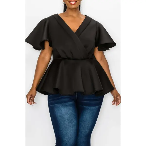 L I V D Siobhan Flutter Sleeve Peplum Top