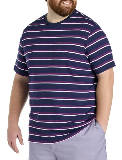HARBOR BAY BY DXL Big & Tall Moisture-wicking Striped T-shirt - Peacoat