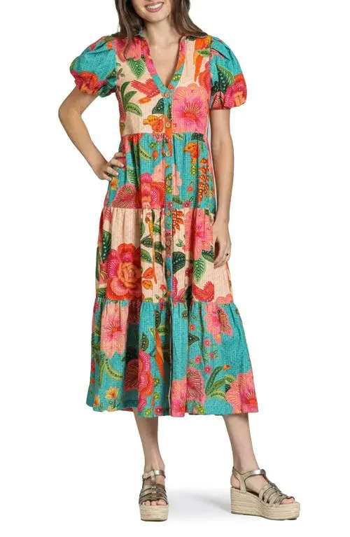 APNY Mix Print Tiered Dress - Turquoise Multi