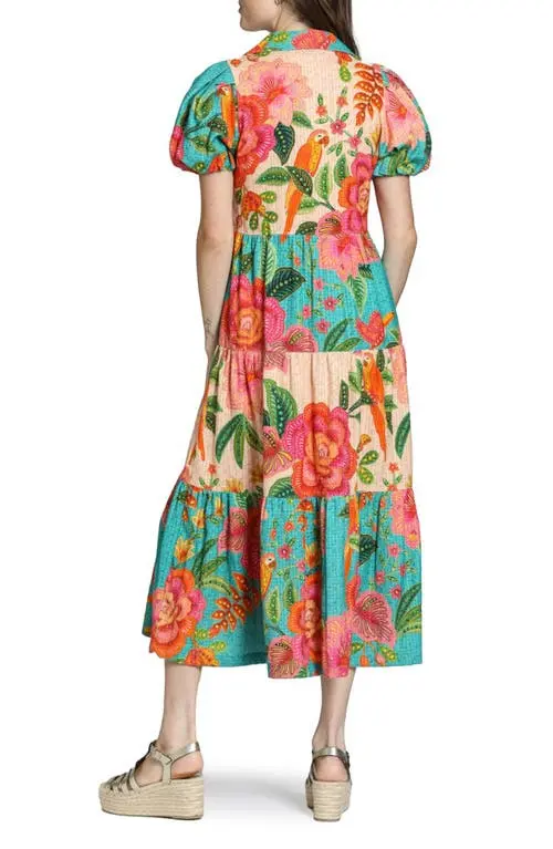 APNY Mix Print Tiered Dress - Turquoise Multi