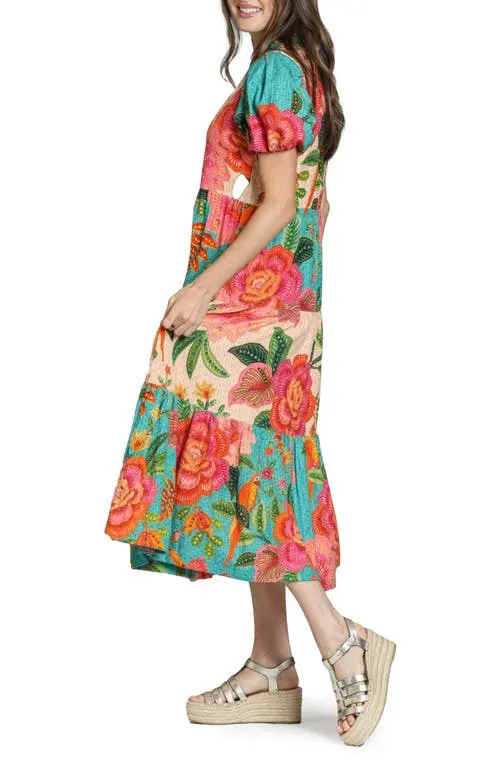 APNY Mix Print Tiered Dress - Turquoise Multi