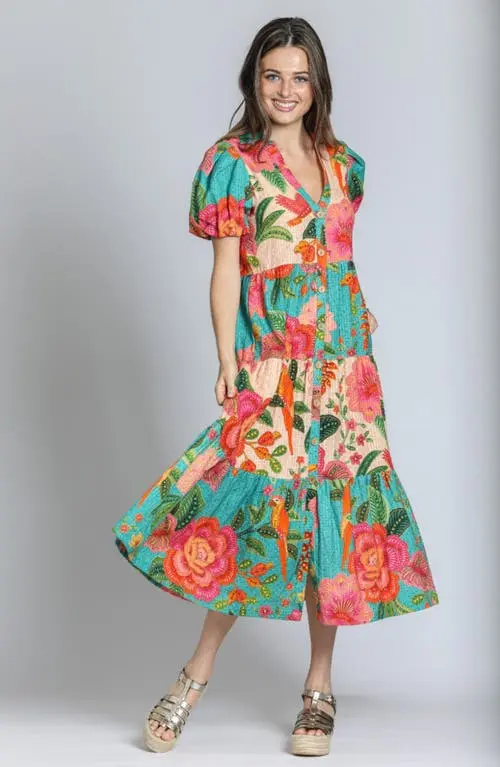 APNY Mix Print Tiered Dress - Turquoise Multi