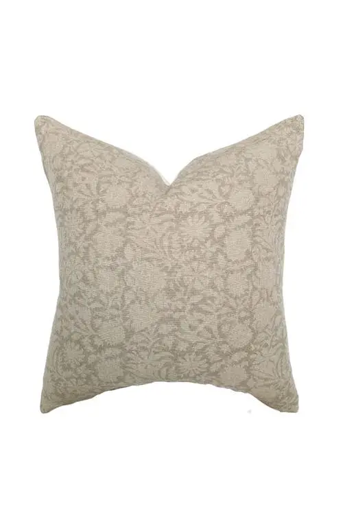 LINEN & JAMES Serena Soft Floral Handblock Pillow Cover - Greige