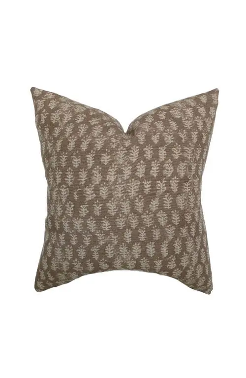 LINEN & JAMES Andie Warm Brown Floral Handblock Pillow Cover - Java Brown